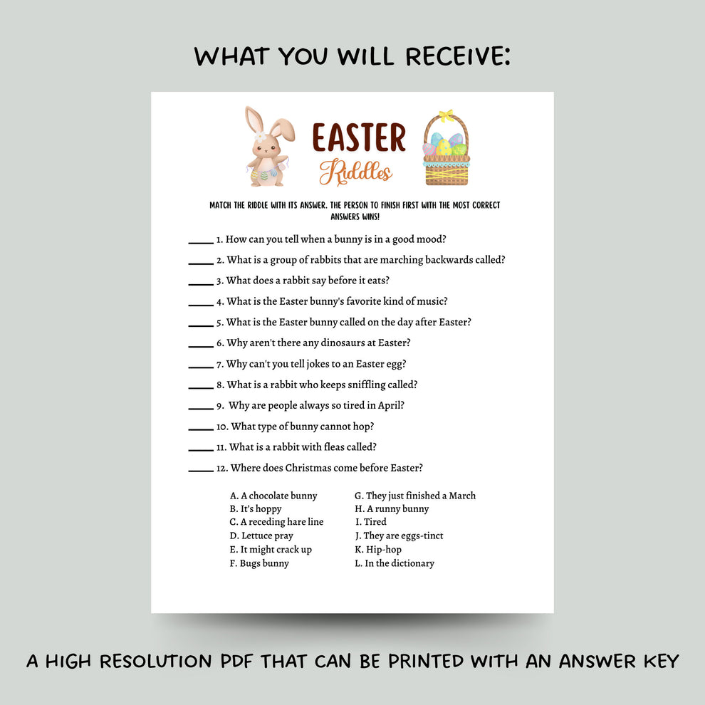Easter Riddle Me This Game Printable, Party Activity for Kids & Adults ...
