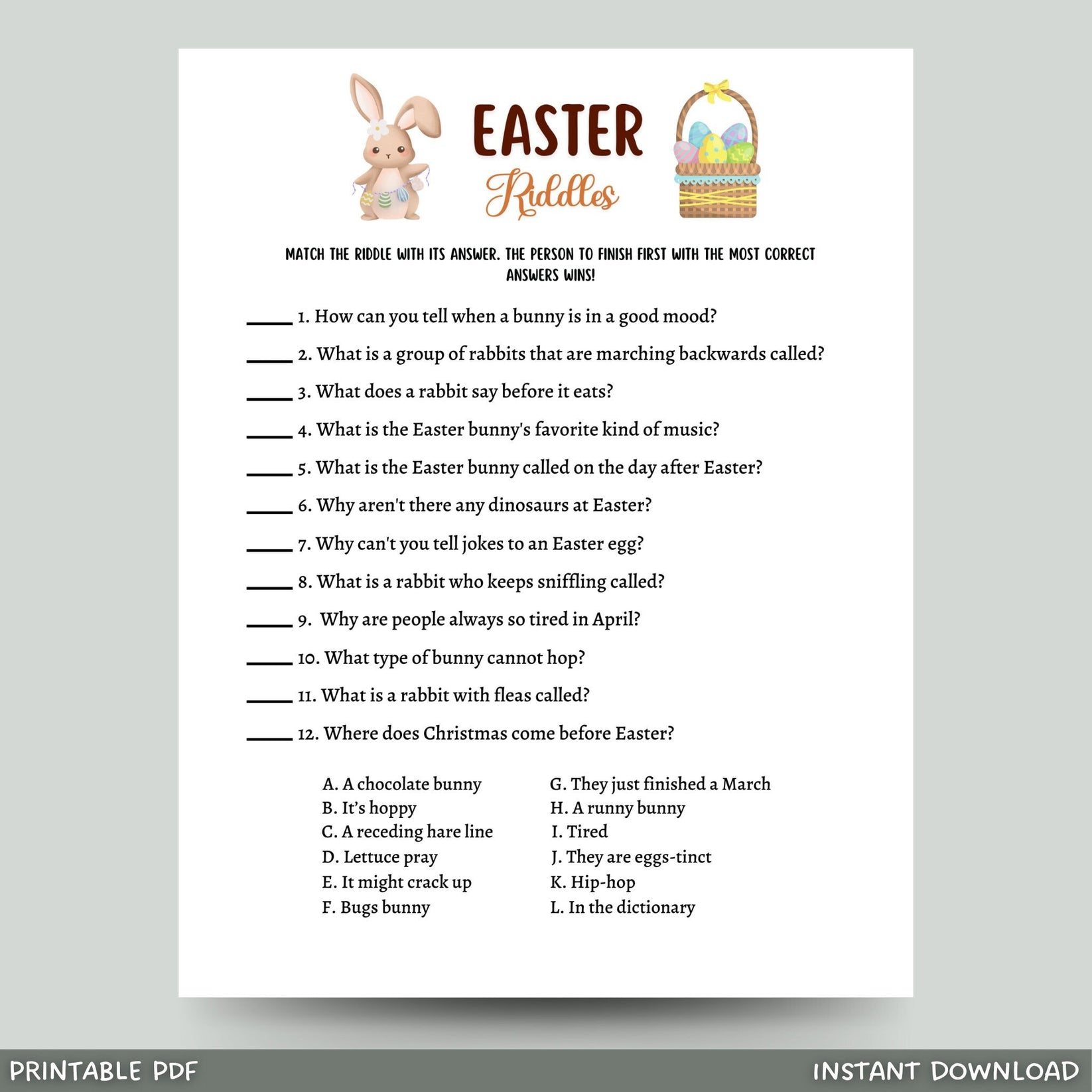 Easter Riddle Me This Game Printable, Party Activity for Kids & Adults ...