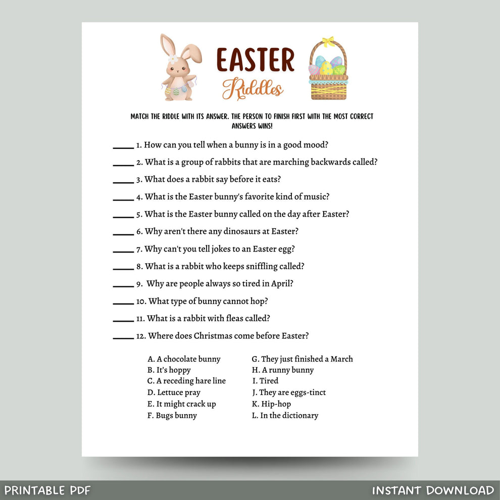 Easter Riddle Me This Game Printable, Party Activity for Kids & Adults ...