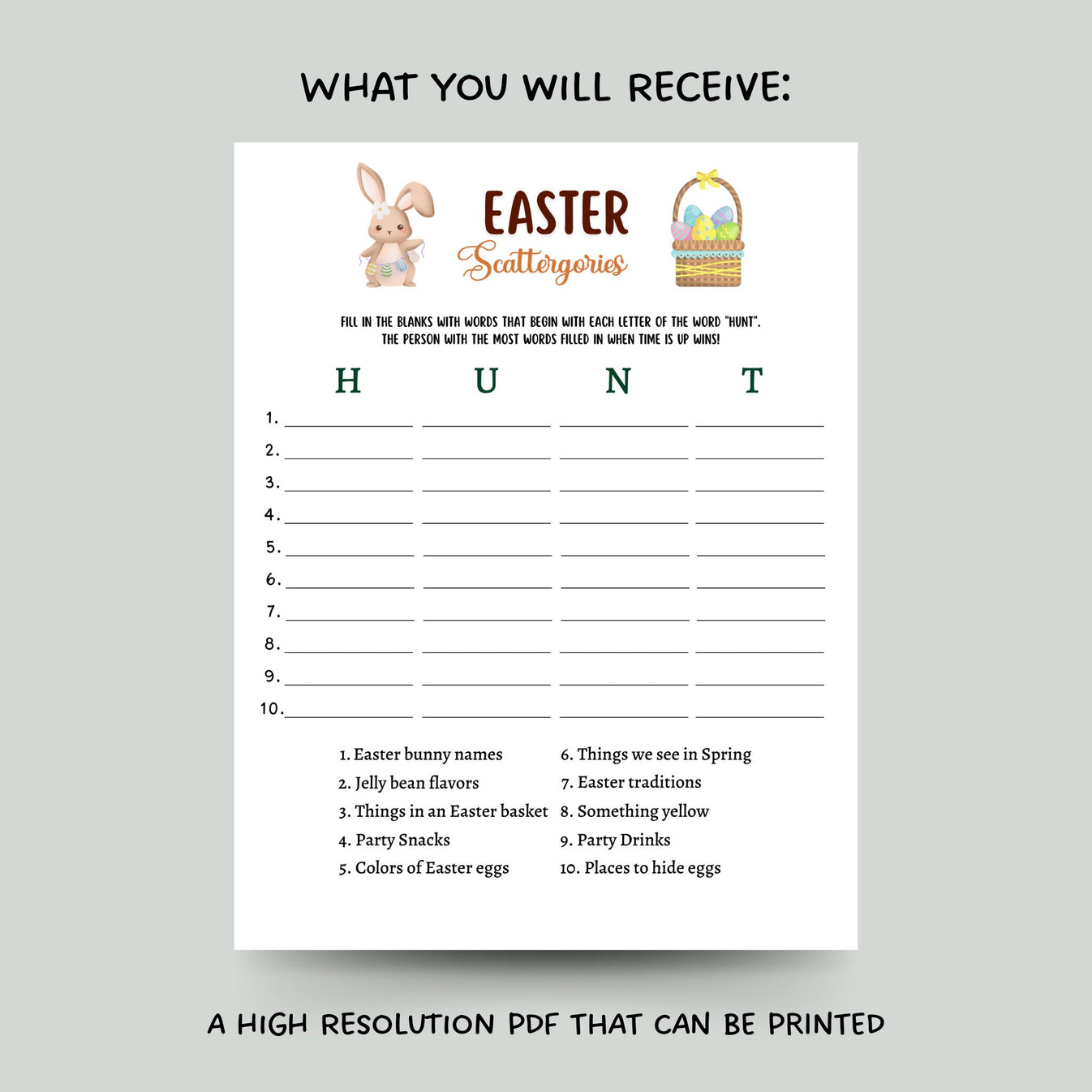 Easter Scattergories Game Printable, Party Activity for Kids & Adults ...