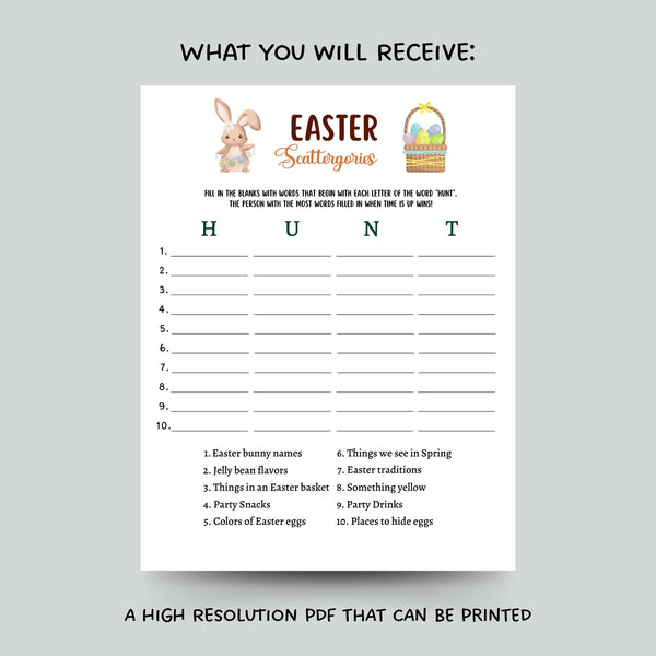 Easter Scattergories Game Printable, Party Activity for Kids & Adults ...