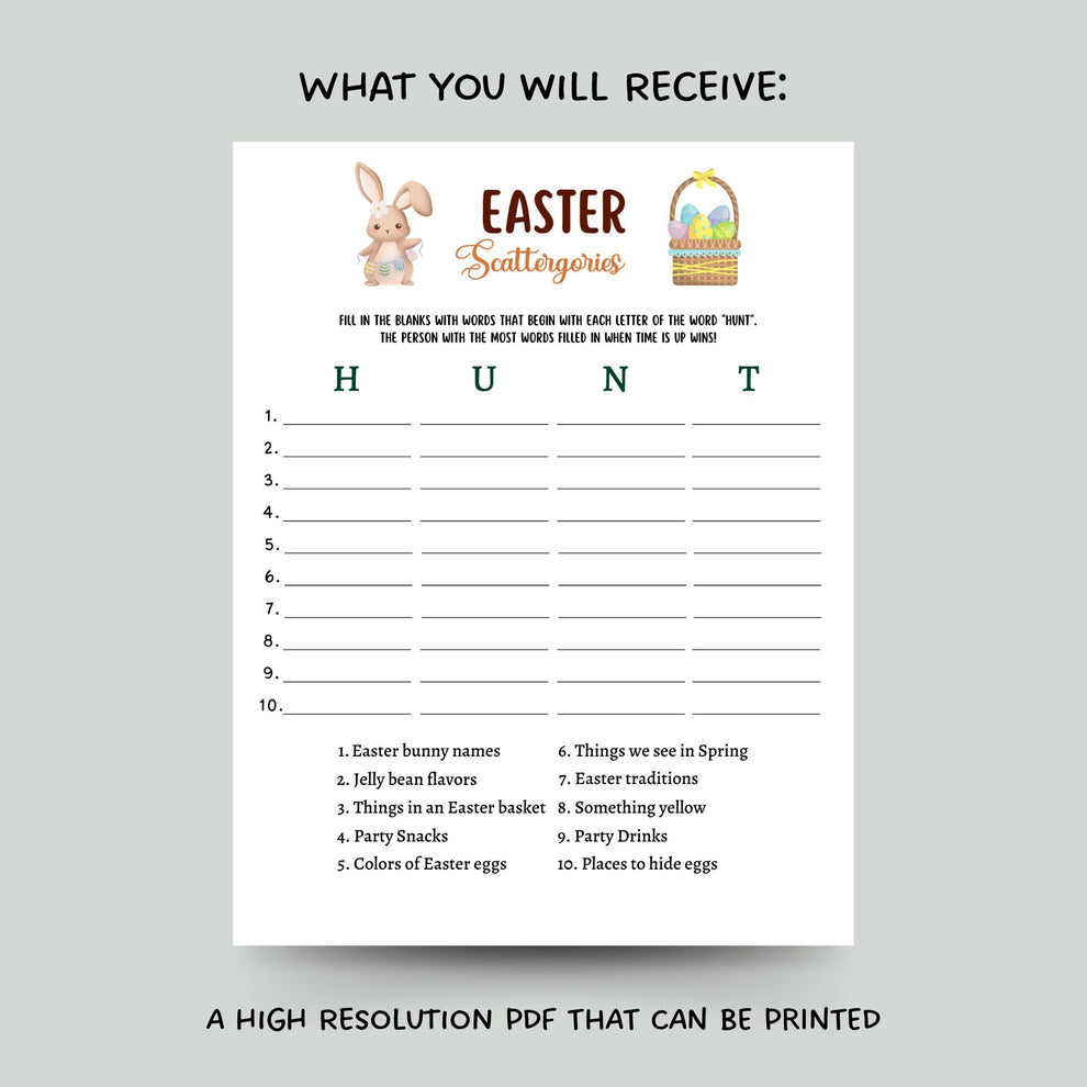 Easter Scattergories Game Printable, Party Activity for Kids & Adults ...