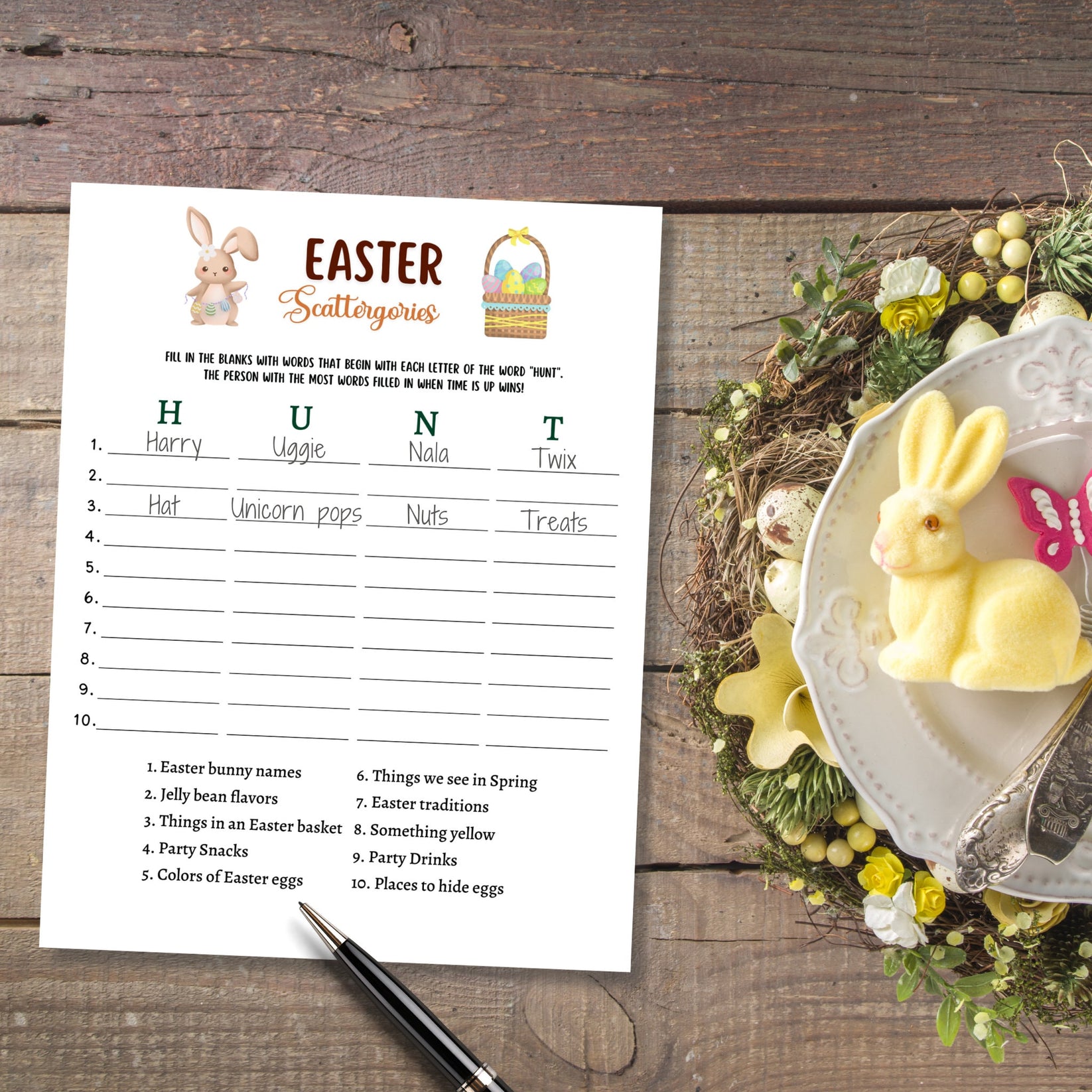 Easter Scattergories Game Printable, Party Activity for Kids & Adults ...