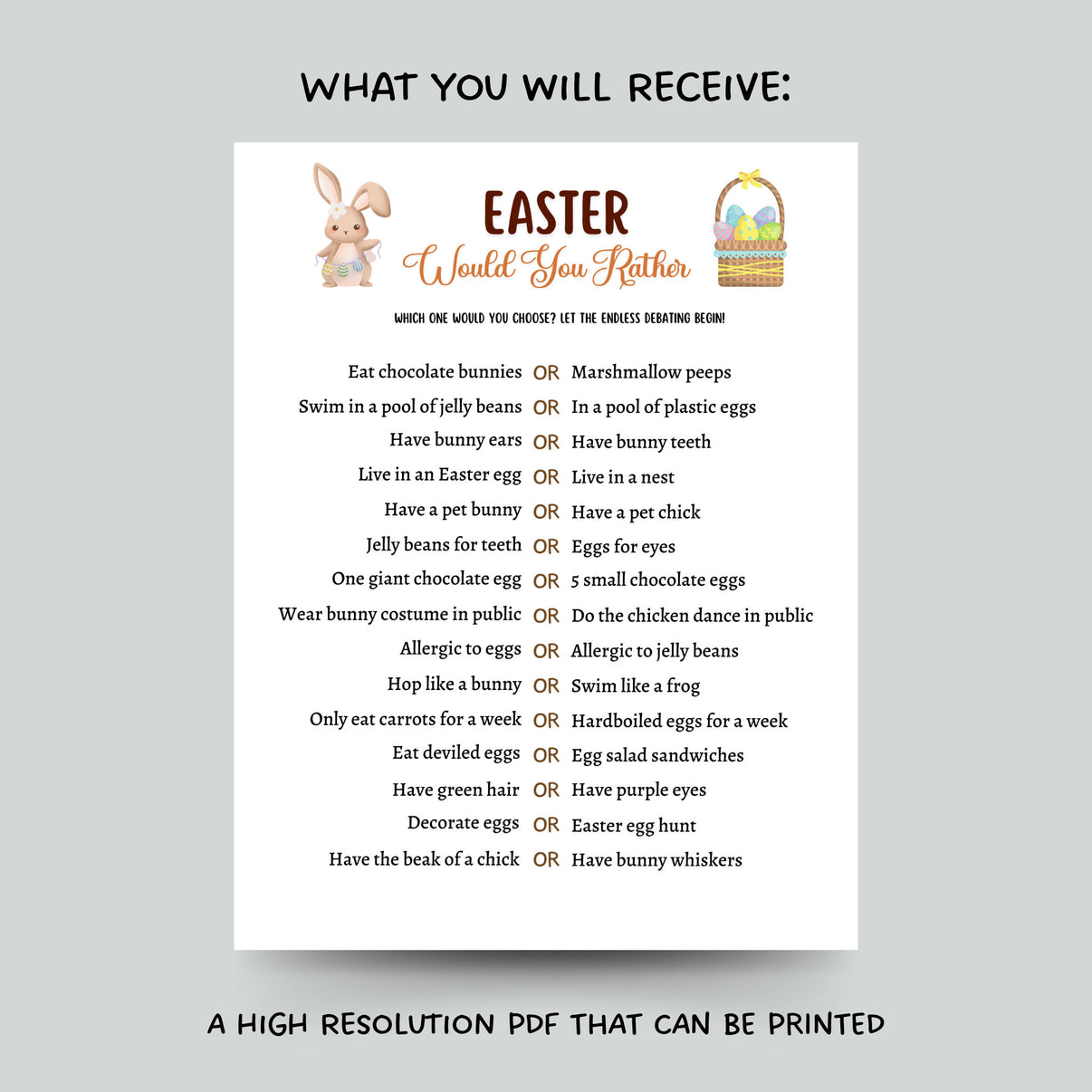Easter Would You Rather Game Printable, This or That Party Activity ...