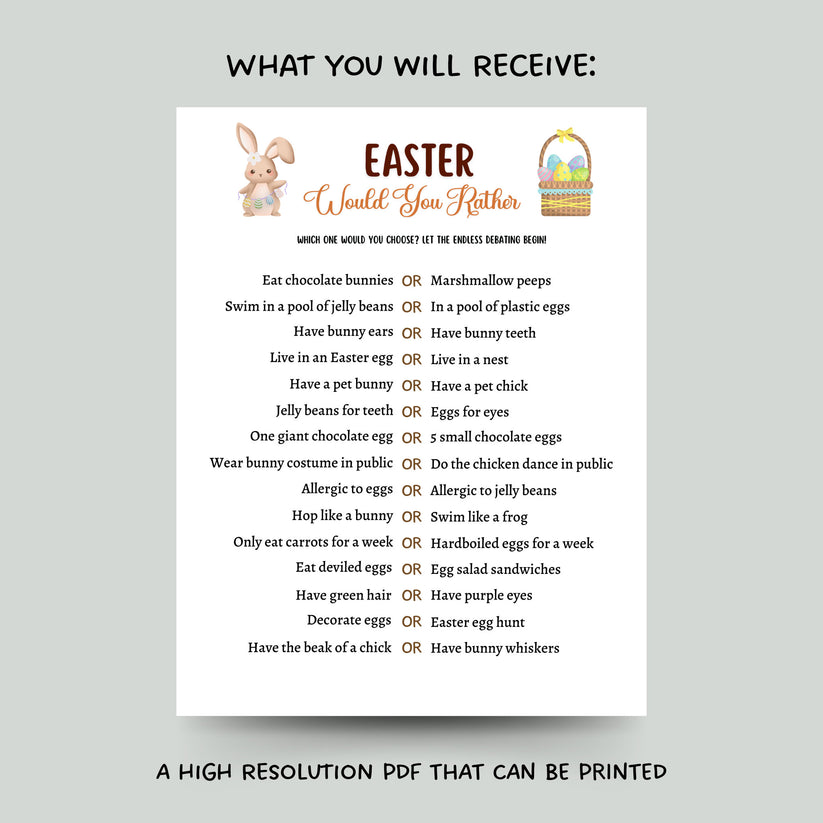 Easter Would You Rather Game Printable, This or That Party Activity ...