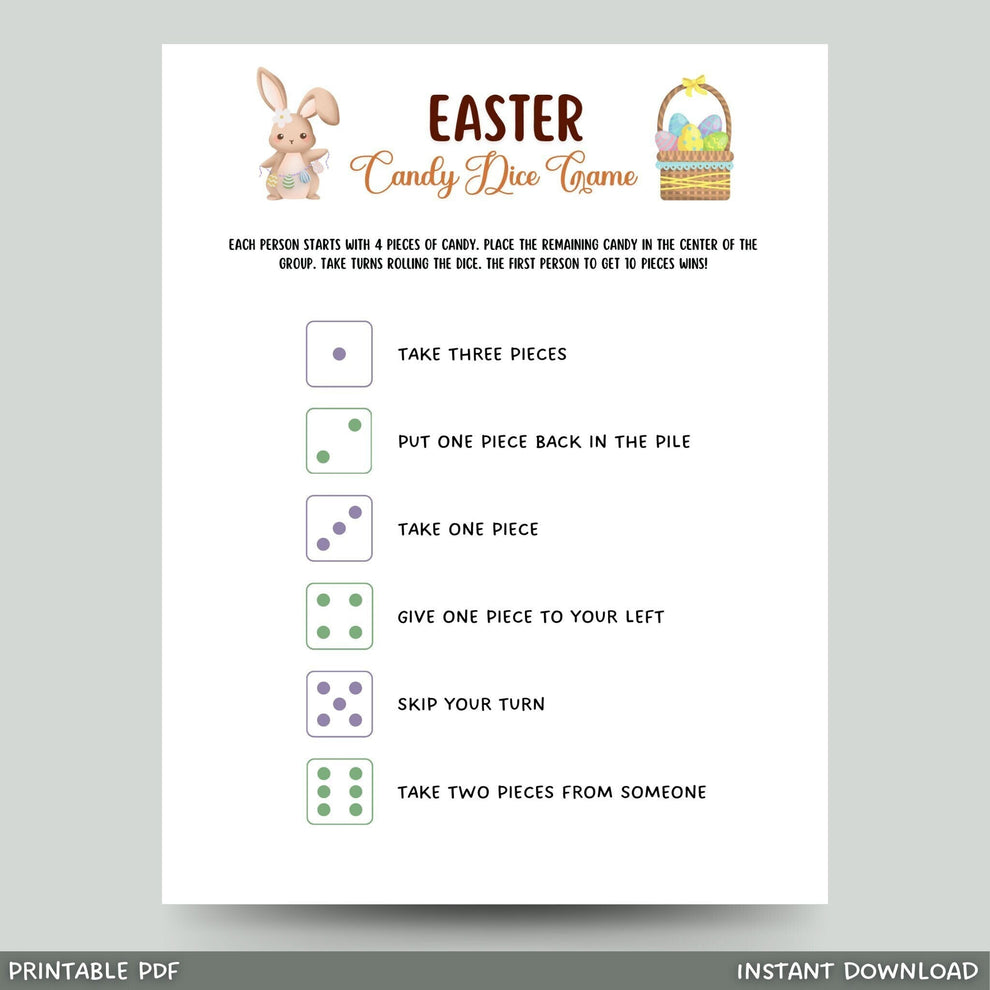 Easter Candy Dice Game Printable, Egg Exchange Party Activity for Kids ...