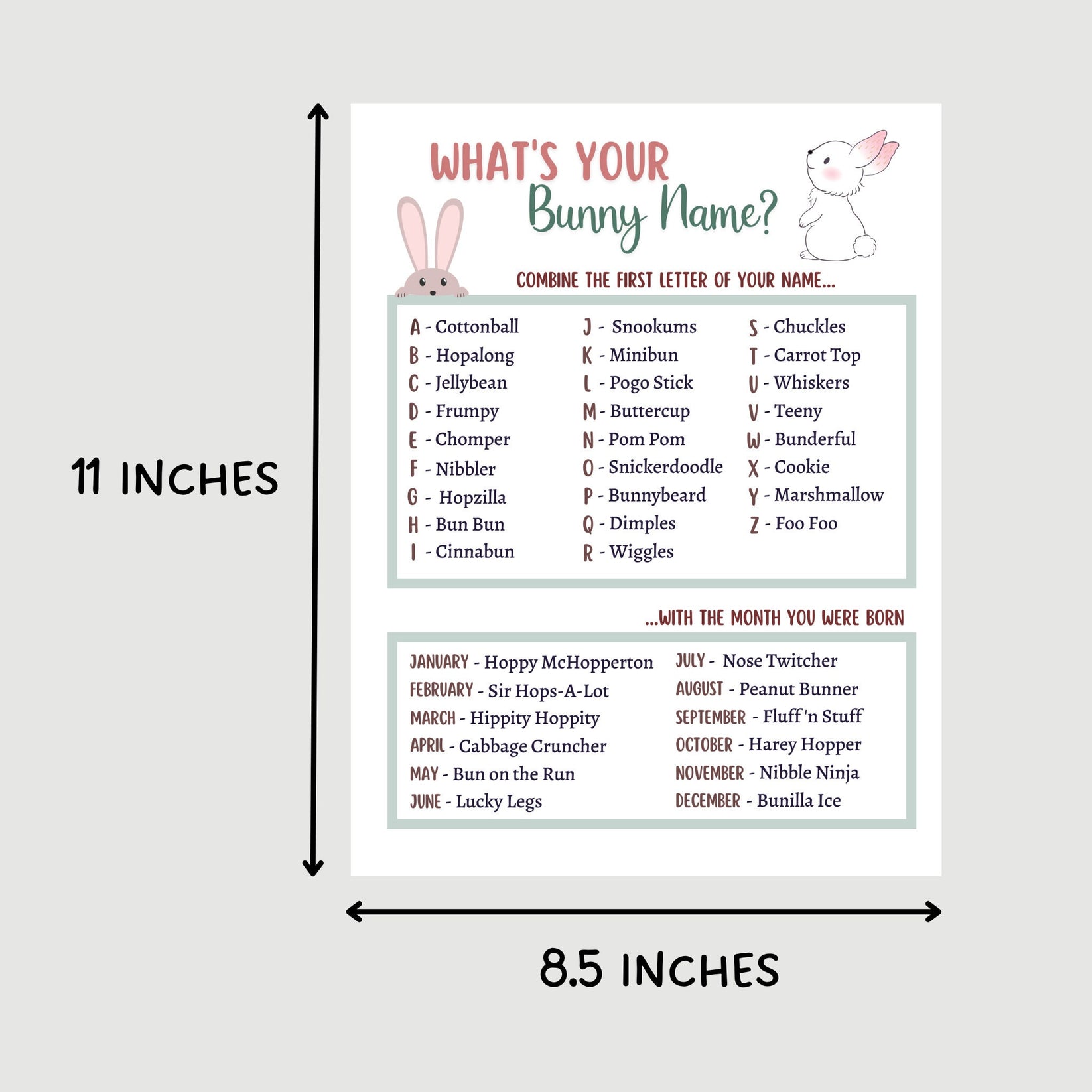 Whats Your Bunny Name Printable, Easter Party Game for Kids & Adults ...