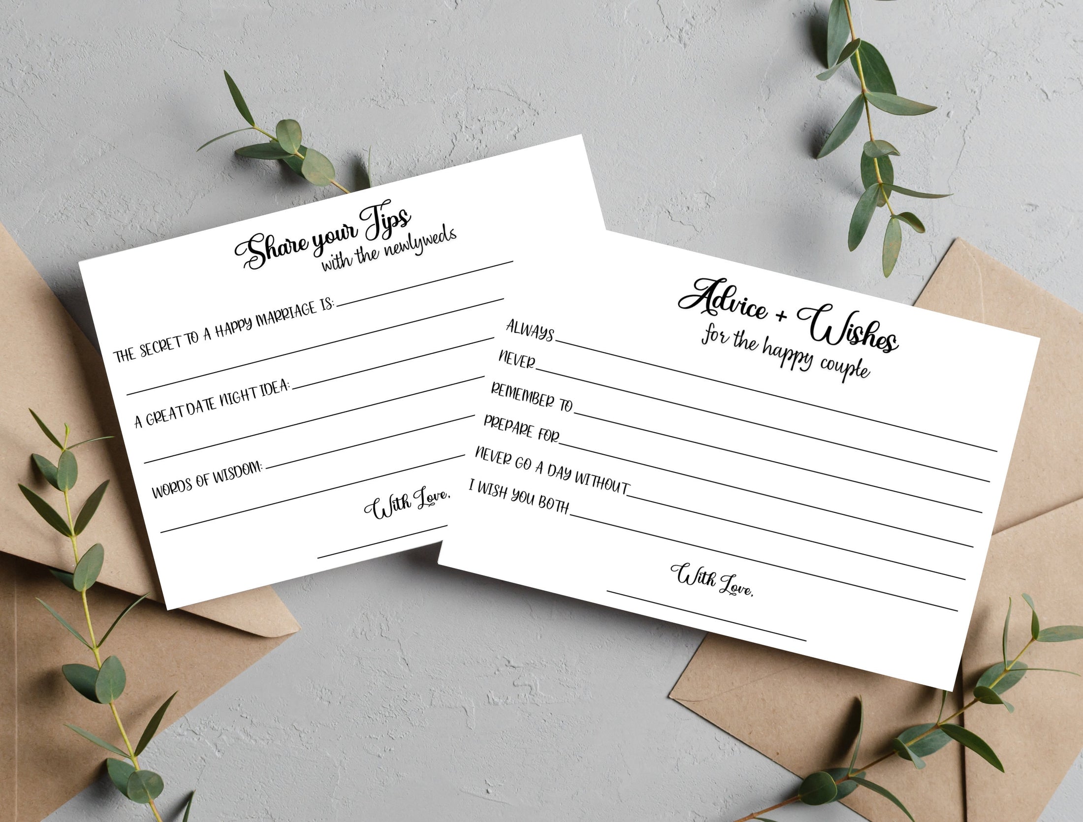 Wedding Advice Bride & Groom Well Wishes Cards Printable – Scribbled LLC