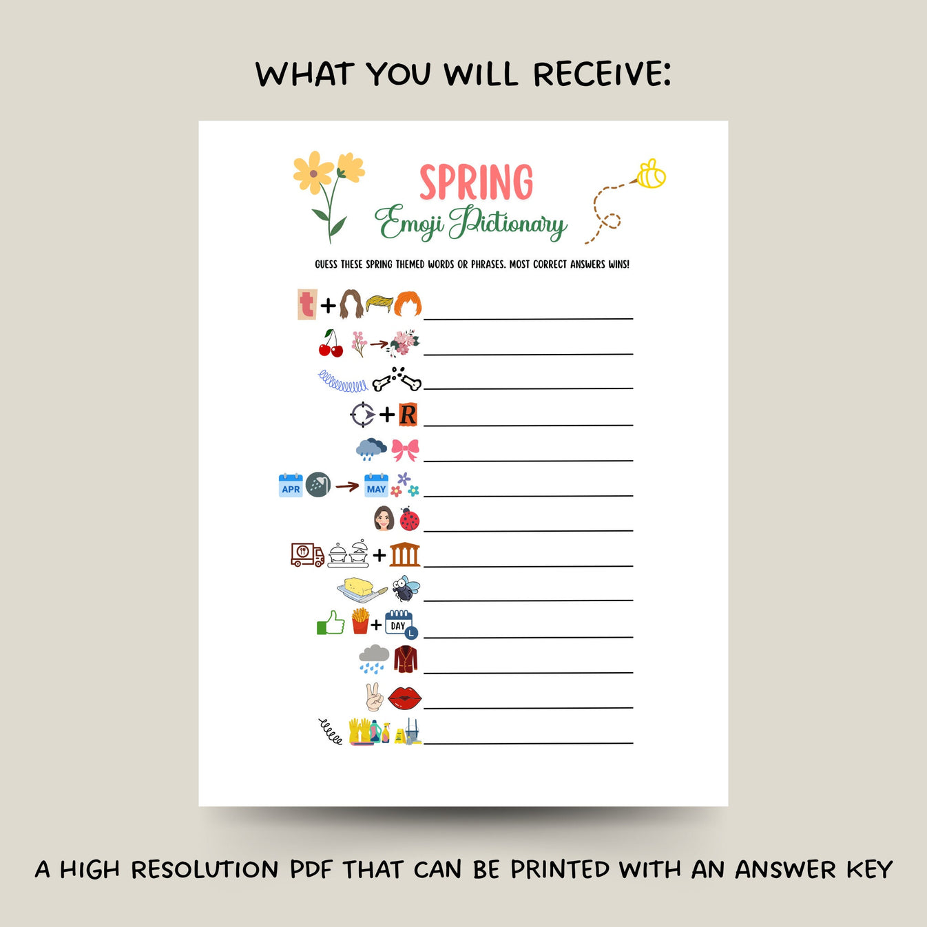 Spring Emoji Pictionary Party Game Printable, Springtime Activity for ...