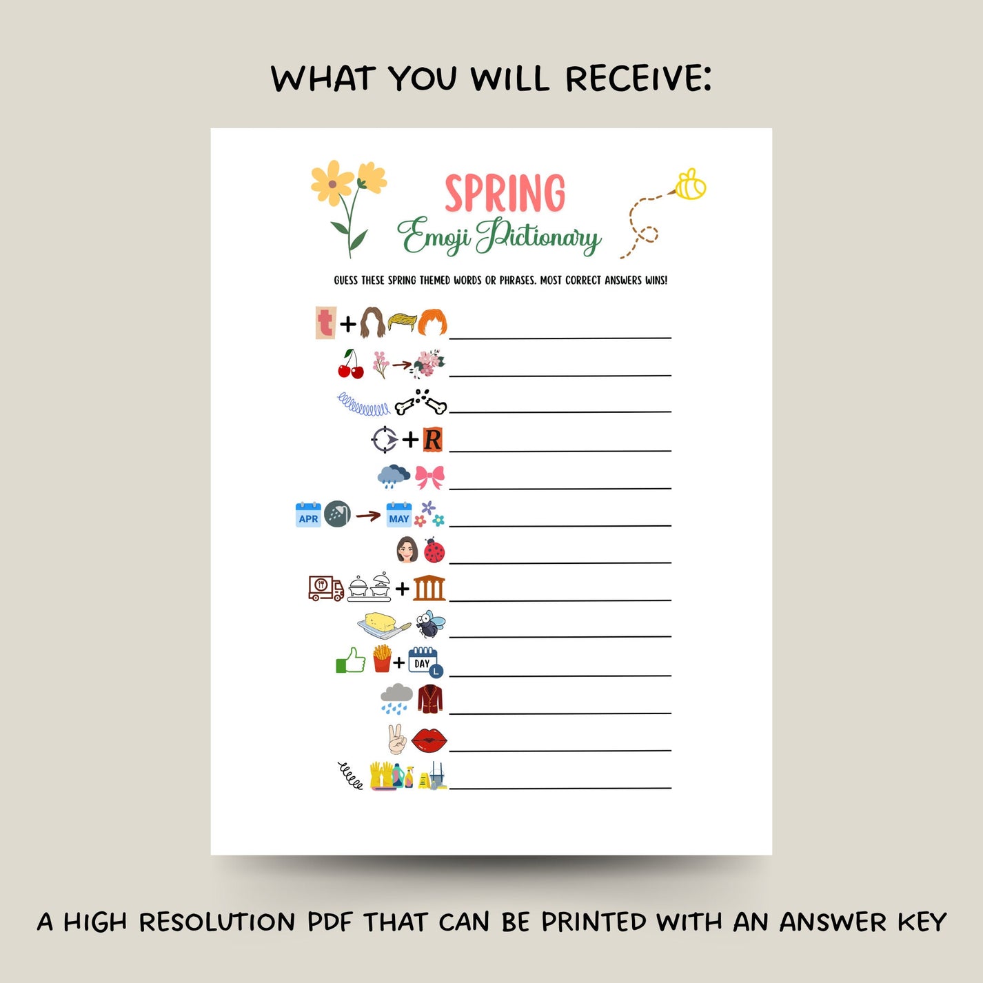 Spring Emoji Pictionary Party Game Printable, Springtime Activity for ...