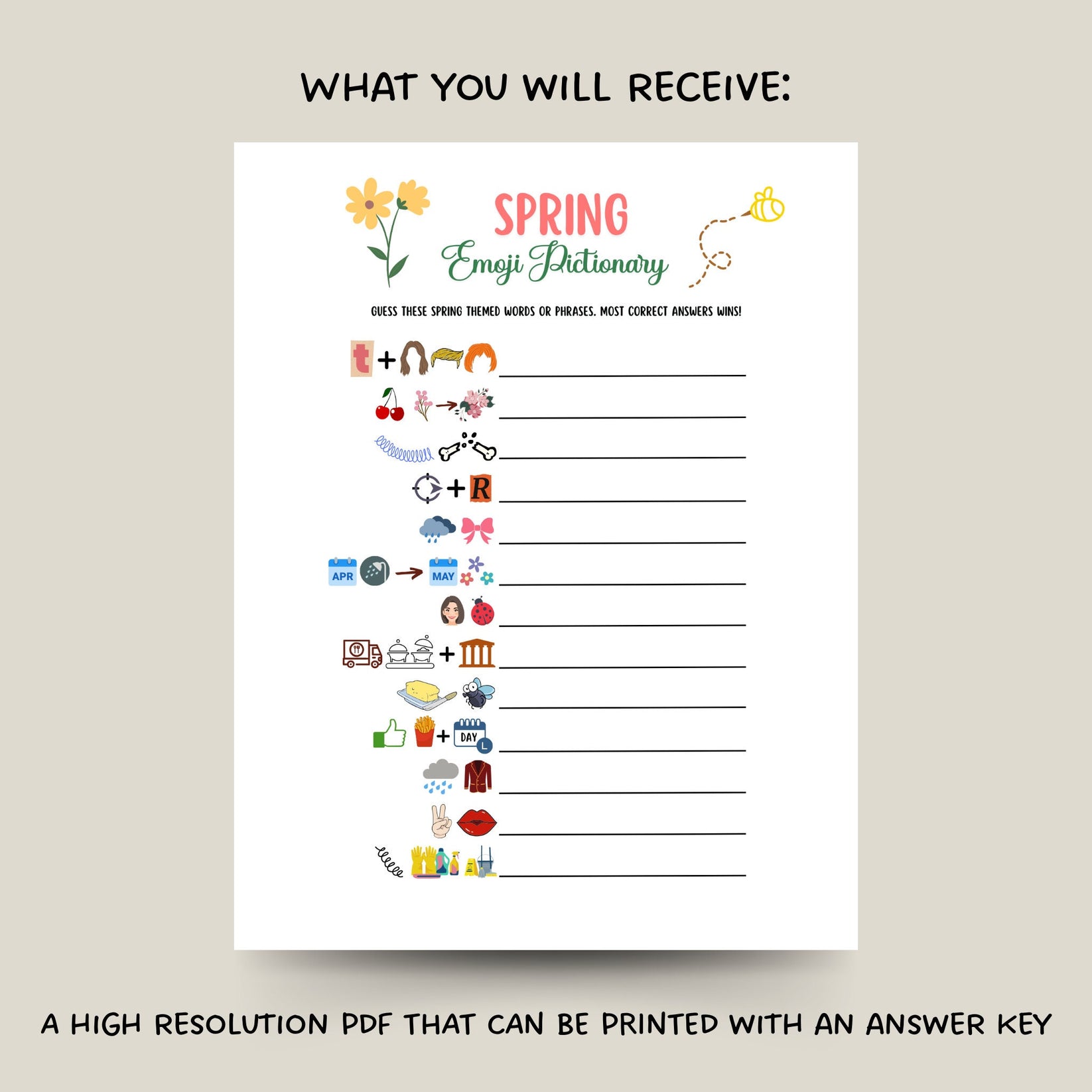 Spring Emoji Pictionary Party Game Printable, Springtime Activity for ...