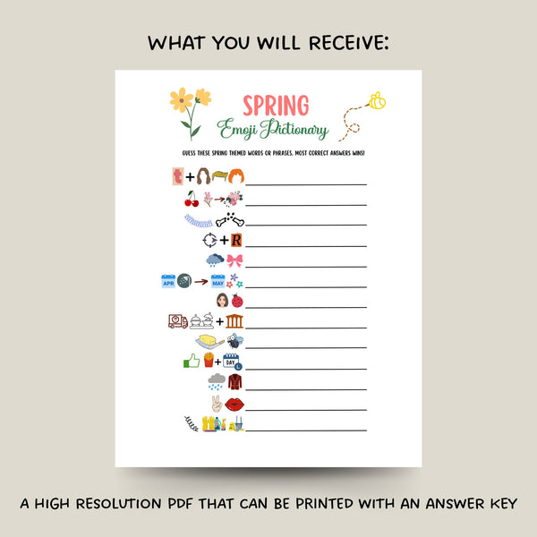 Spring Emoji Pictionary Party Game Printable, Springtime Activity for ...