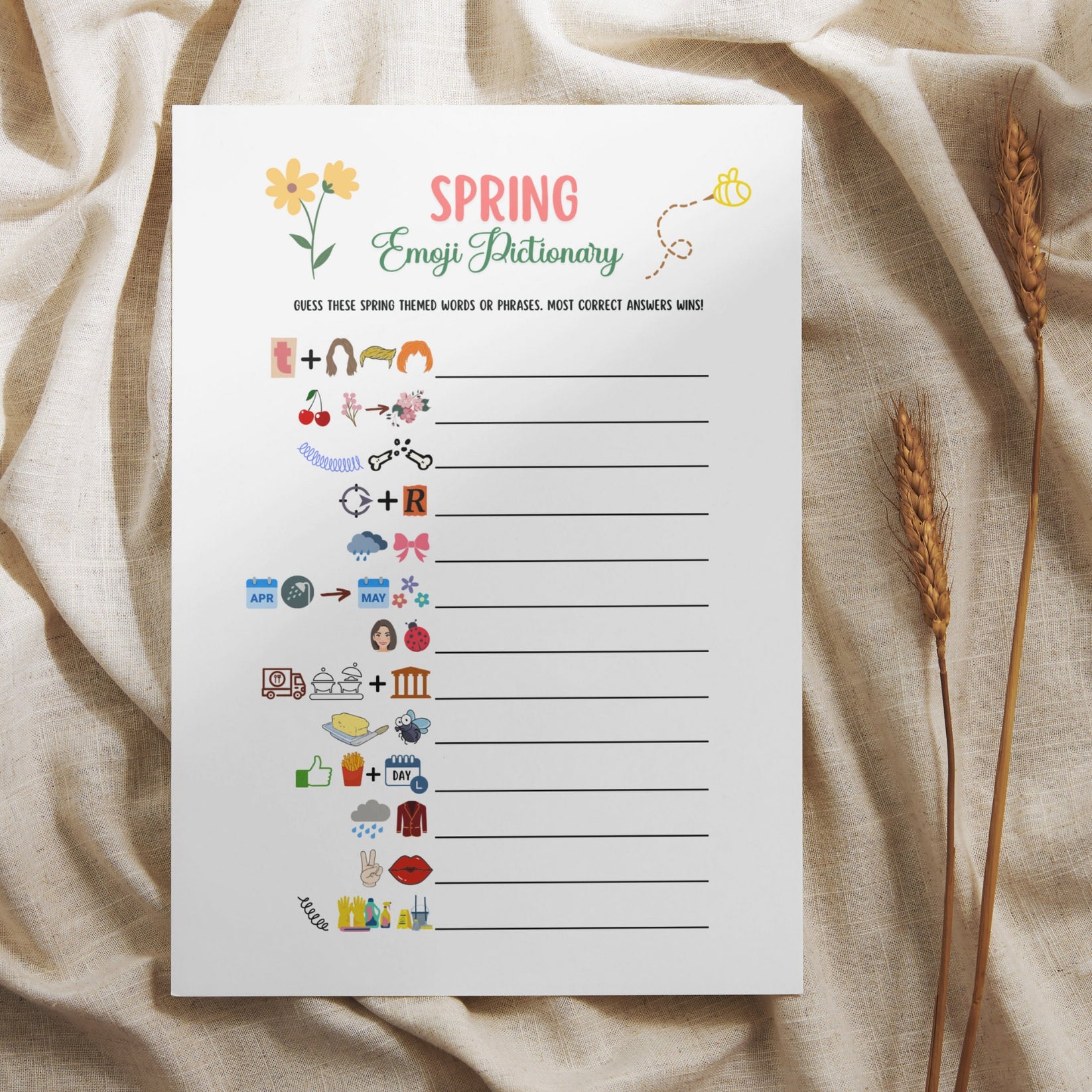 Spring Emoji Pictionary Party Game Printable, Springtime Activity for ...