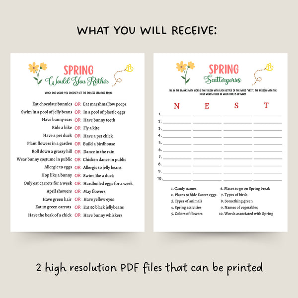 Spring Would You Rather Party Game Printable, Scattergories Activity A ...