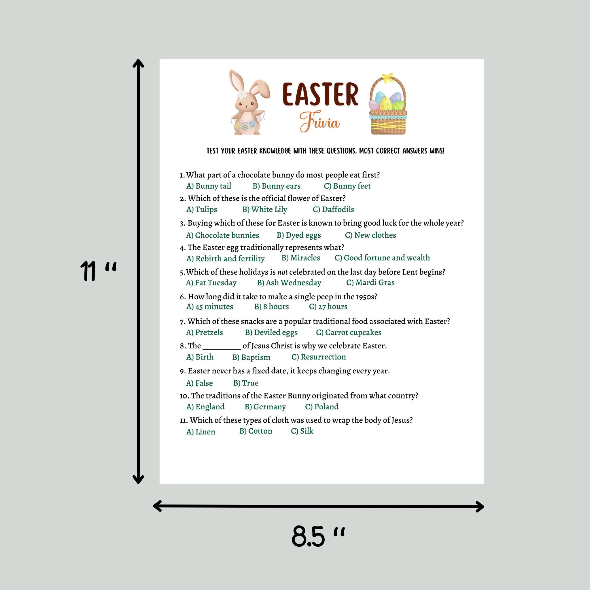 Easter Trivia Game Printable, Party Activity for Kids & Adults ...