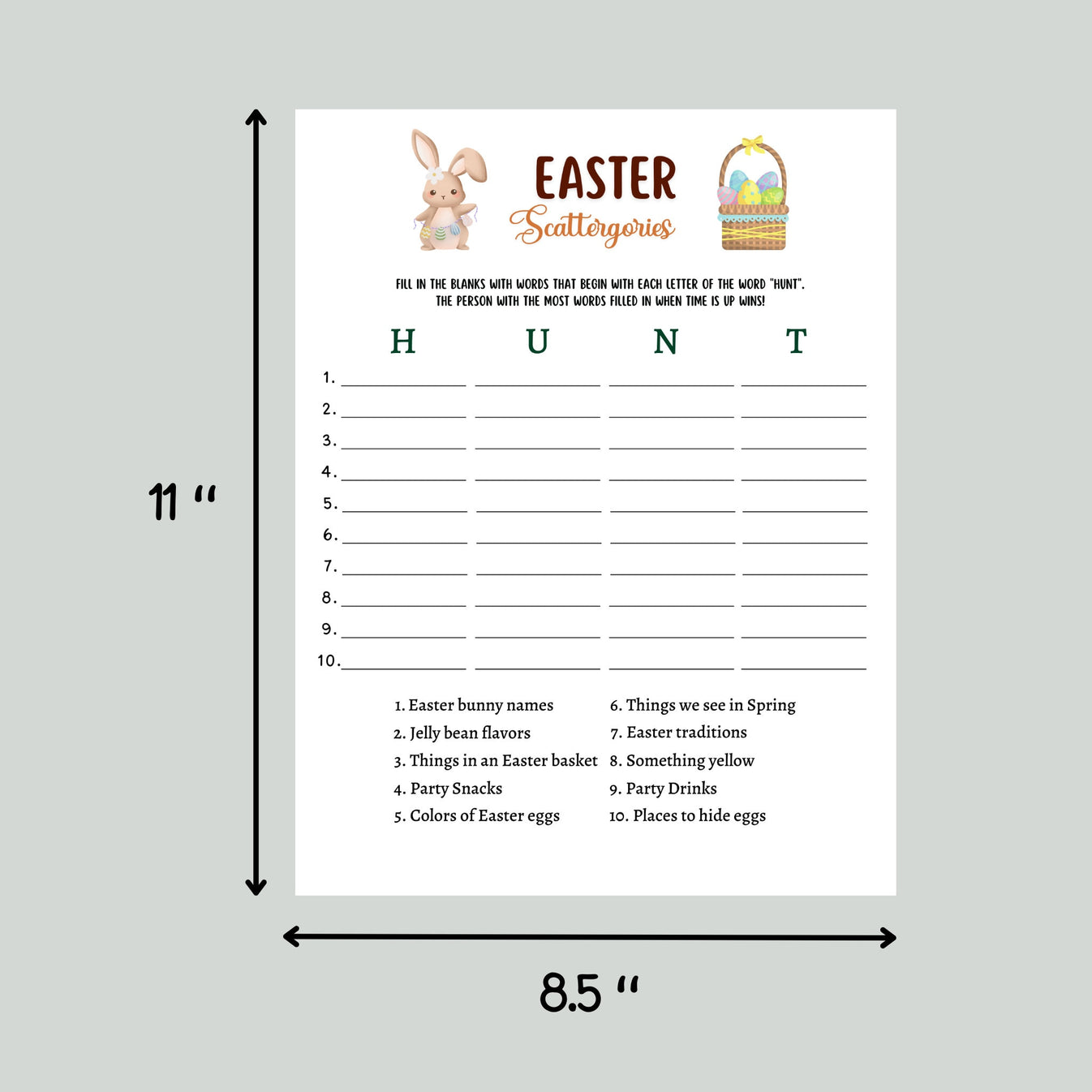 Easter Scattergories Game Printable, Party Activity for Kids & Adults ...