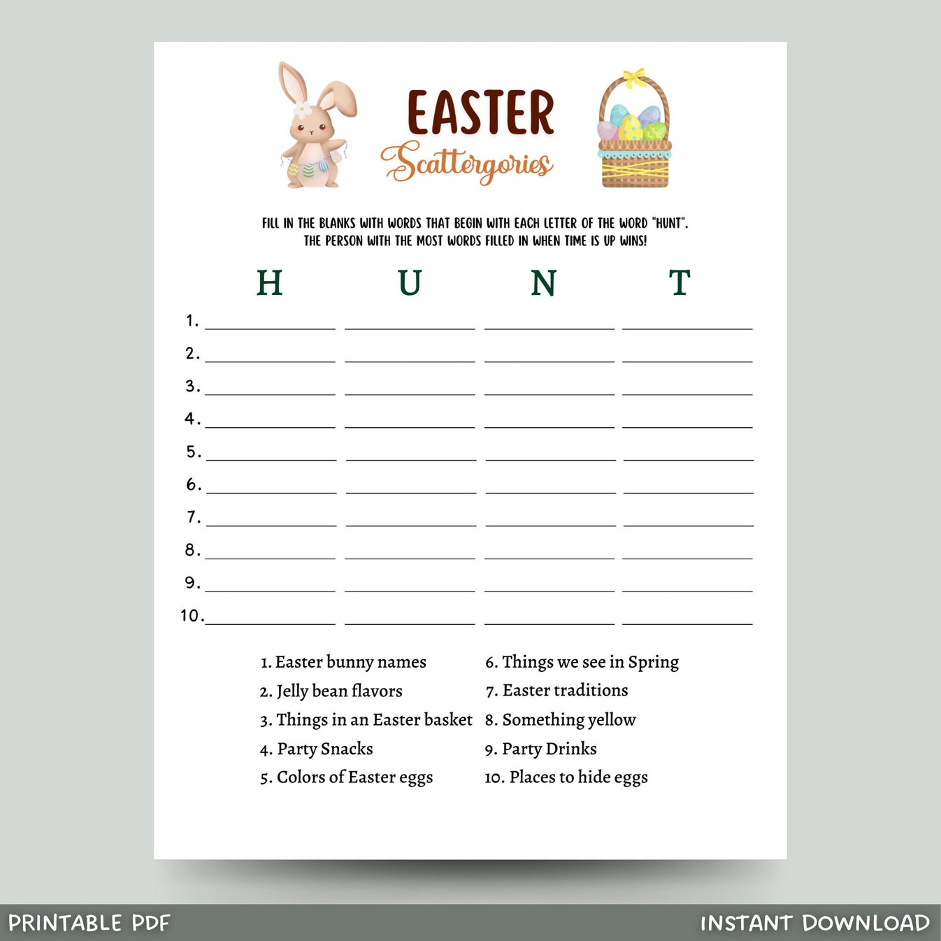 Easter Scattergories Game Printable, Party Activity for Kids & Adults ...