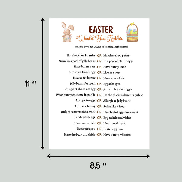 Easter Would You Rather Game Printable, This or That Party Activity ...