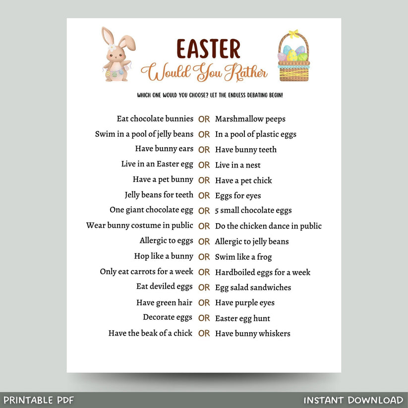 Easter Would You Rather Game Printable, This or That Party Activity ...