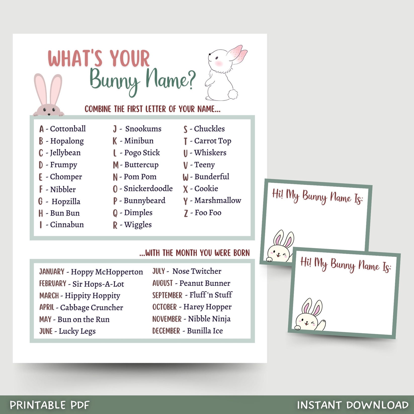 Whats Your Bunny Name Printable, Easter Party Game for Kids & Adults ...