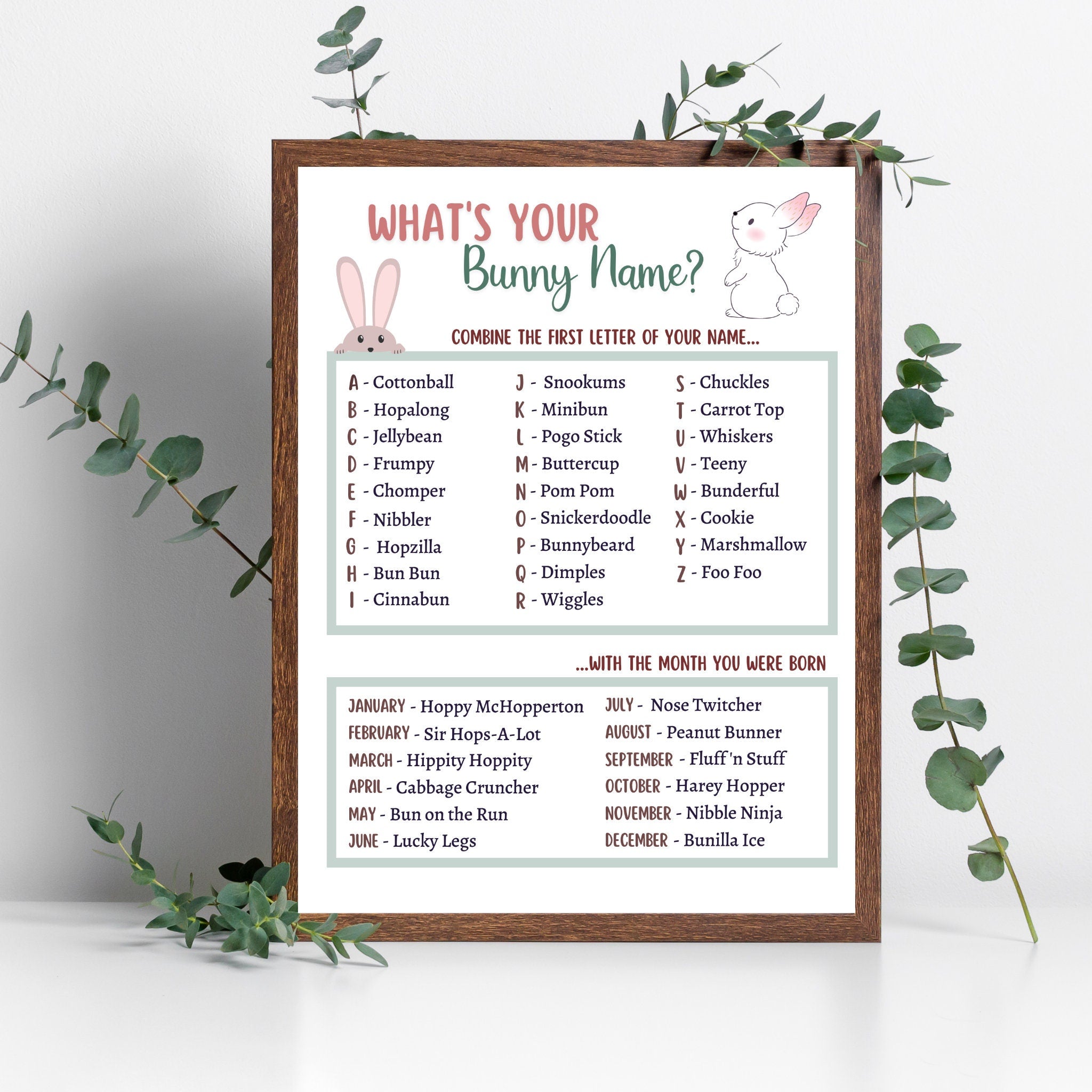 Whats Your Bunny Name Printable, Easter Party Game for Kids & Adults ...