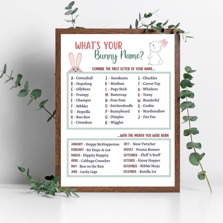 Whats Your Bunny Name Printable, Easter Party Game for Kids & Adults ...