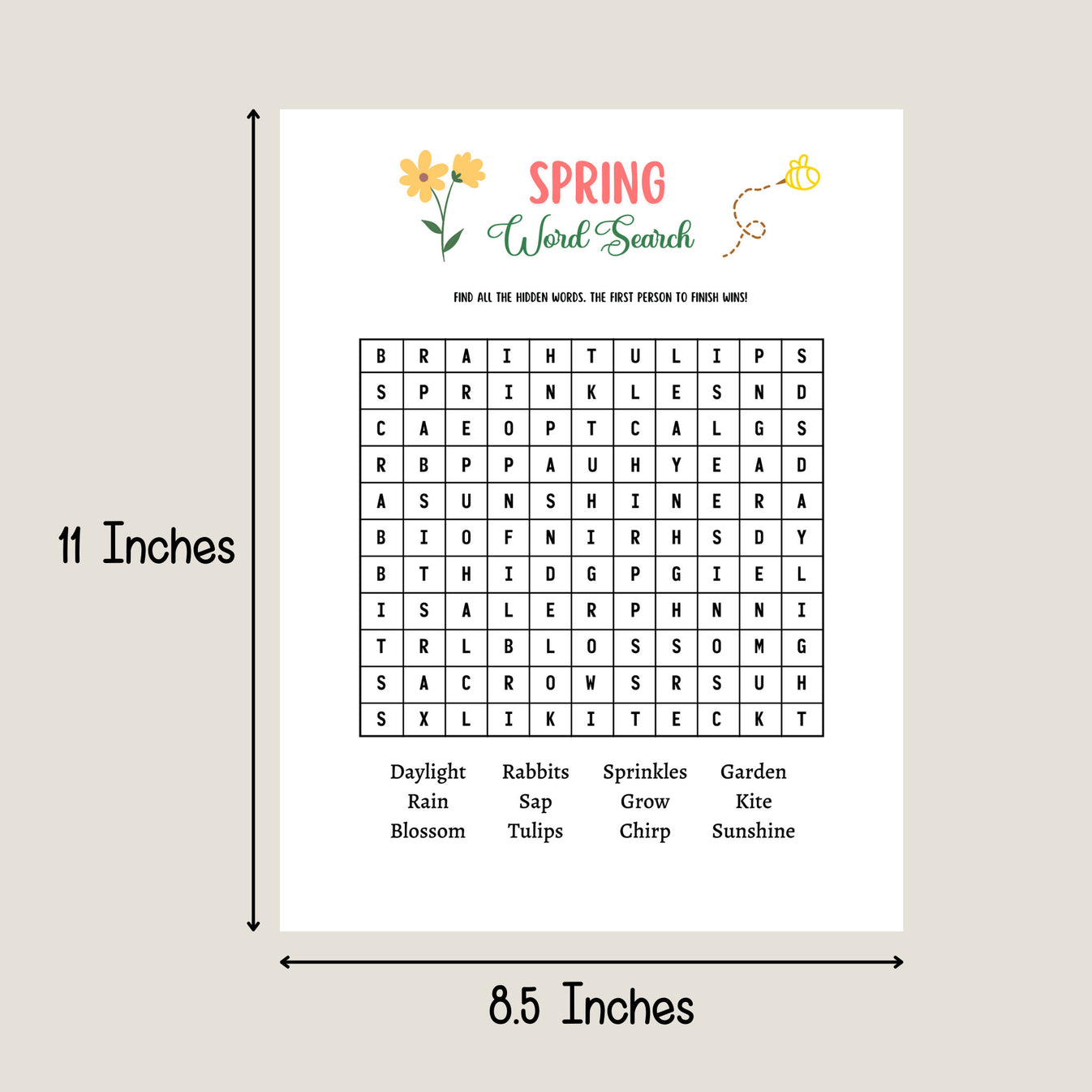 Spring Word Search Party Game Printable, Springtime Activity for Adult ...