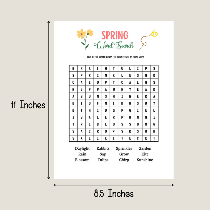 Spring Word Search Party Game Printable, Springtime Activity for Adult ...