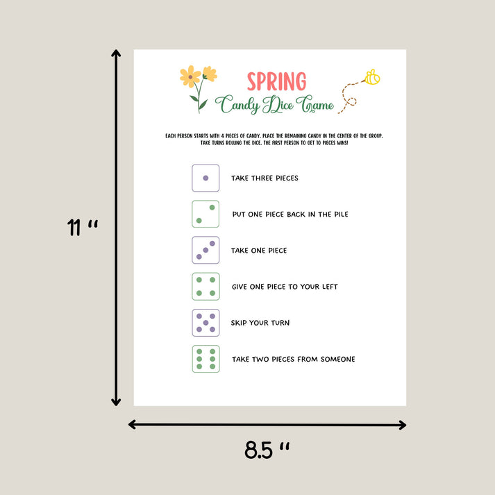 Spring Candy Dice Party Game Printable, Springtime Activity for Adults ...