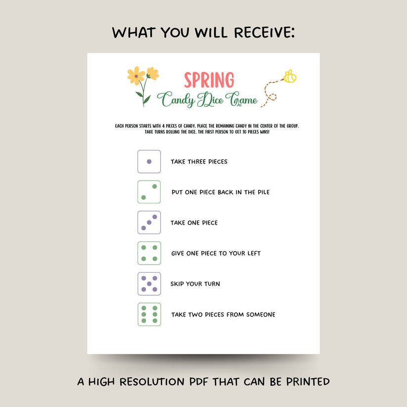 Spring Candy Dice Party Game Printable, Springtime Activity for Adults ...