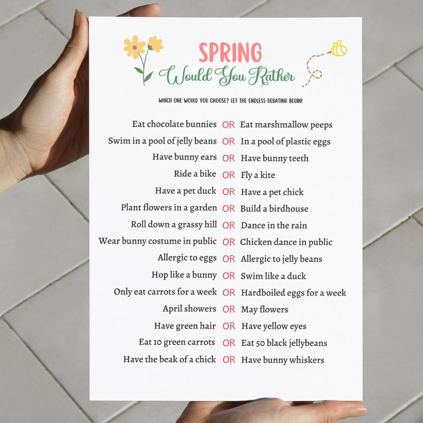 Spring Would You Rather Party Game Printable, Scattergories Activity A ...